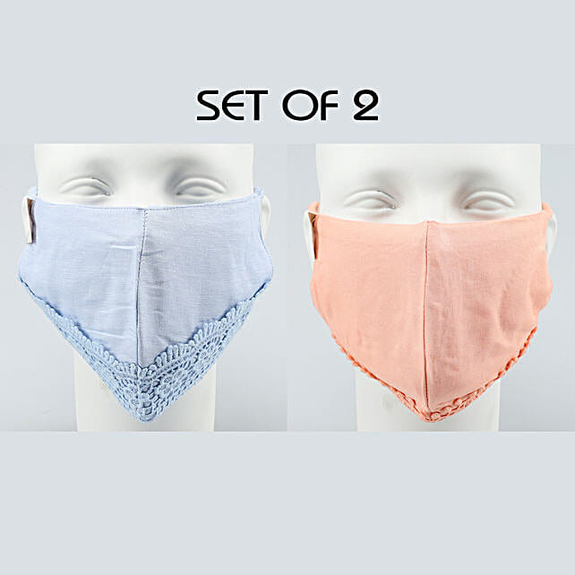 Buy/Send Set Of 2 Cotton Lace Yarn Face Masks Online- FNP