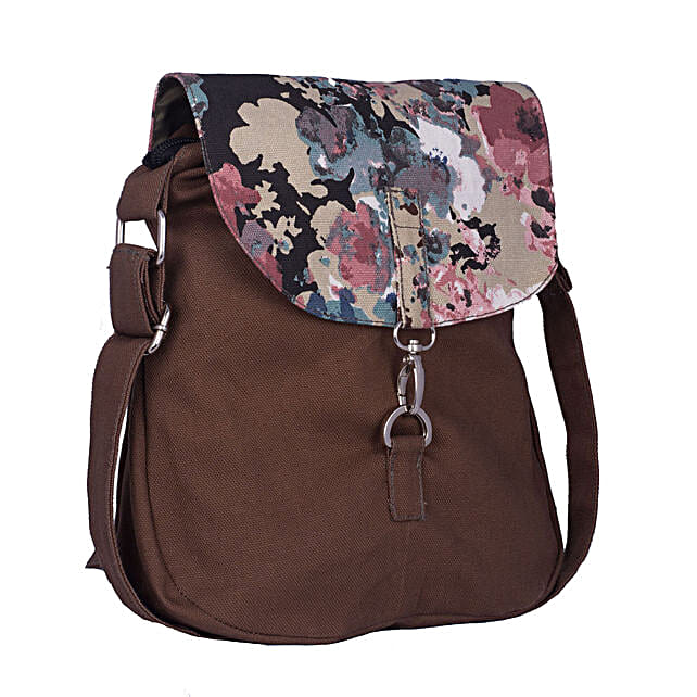 Buy/Send Brown Camo Canvas Flap Cross-Body Online- FNP