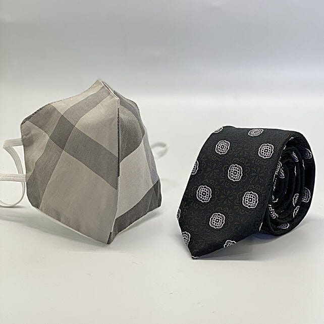 Buy/Send Black Microfiber Necktie & Mask Online- FNP