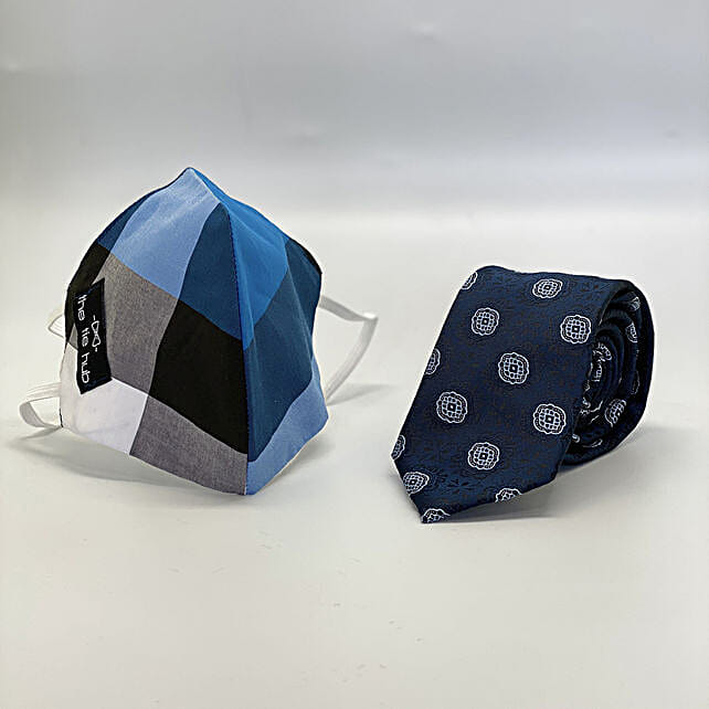 Buy/Send Blue Microfiber Necktie & Mask Online- FNP