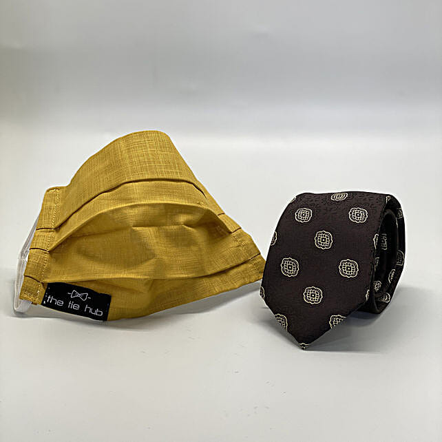 Buy/Send Brown Microfiber Necktie & Mask Online- FNP