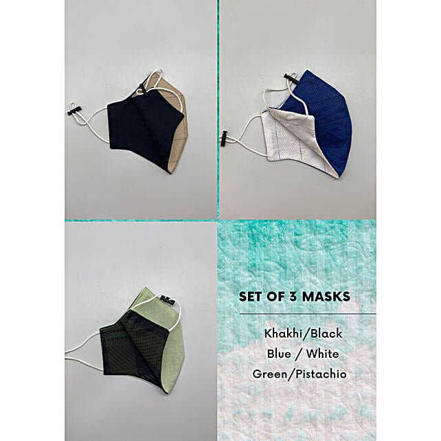 Buy/Send Pack Of 3 Premium Cotton Reusable Reversible Face Mask Online- FNP