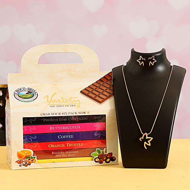 Buy/Send Choco Swiss Variety Chocolate Bars With Jewellery Set Online- FNP