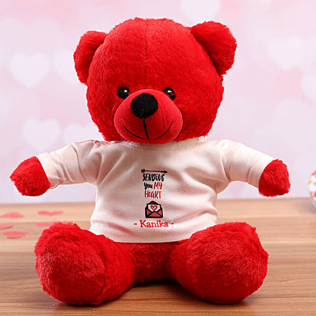 Buy/Send Sending My Heart Personalised T-shirt Teddy Online- FNP
