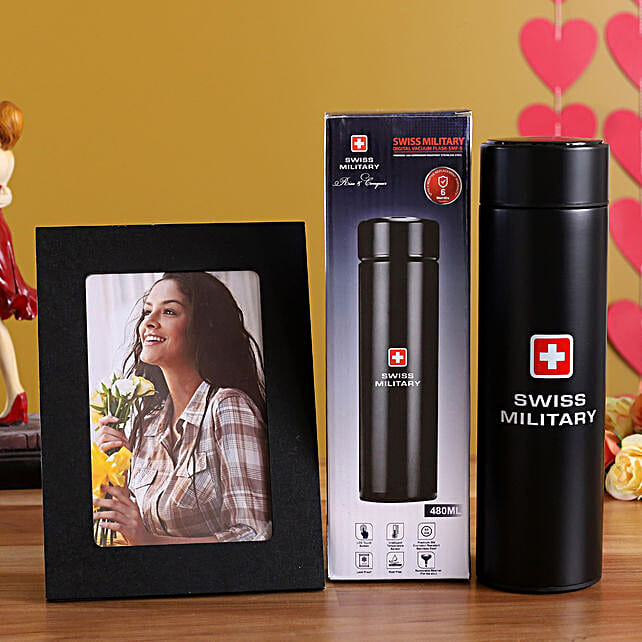 Buy/Send Swiss Military Digital Flask & Personalised Frame Online- FNP