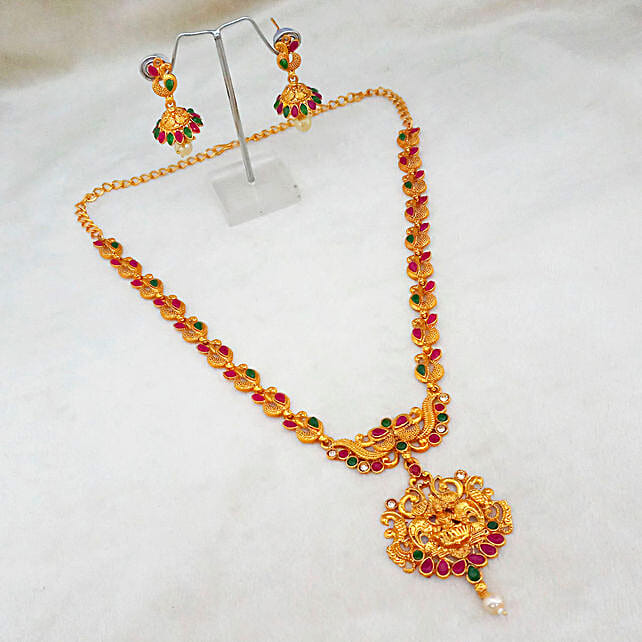 Buy/Send Gold Plated Pota Stones Vibrant Necklace Set Online- FNP