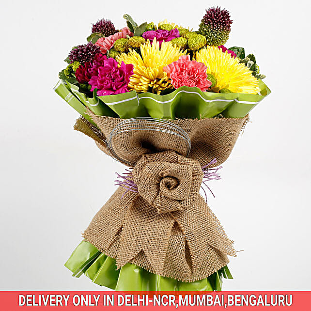 Buy/Send Carnations Allium Bullets 22 Pc Premium Bouquet Online- FNP