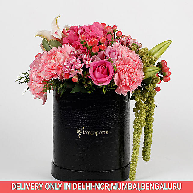 Buy/Send Mixed 28 Premium Flowers in Black FNP Box Online- FNP
