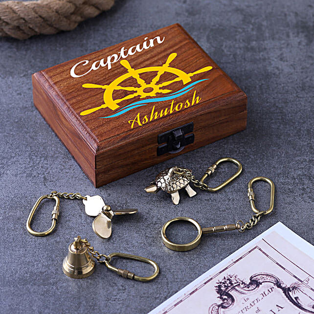 Buy/Send Keychains In Personalised Wooden Box- Set Of 4 Online- FNP