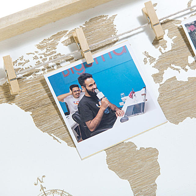 Buy/Send World Map Themed Brown & White Photo Frame Online- FNP