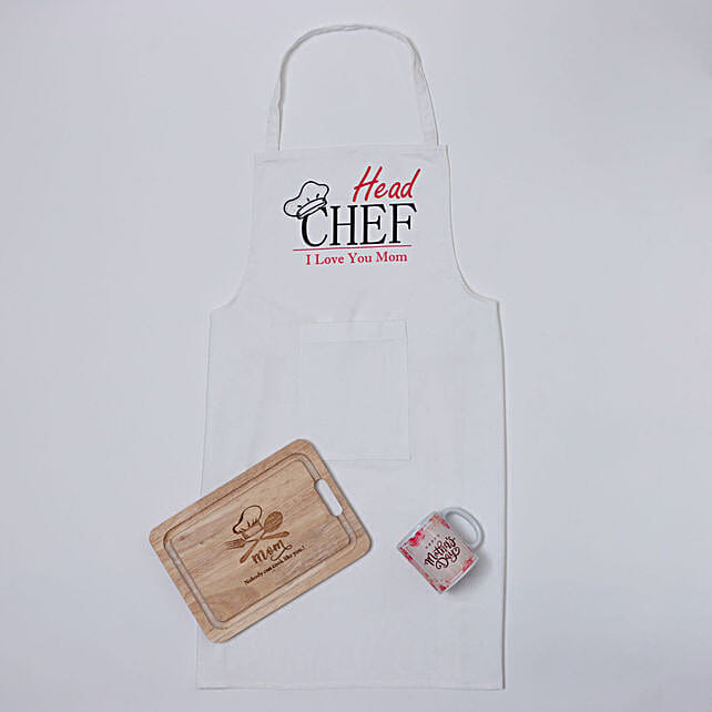 Buy/Send apron with engraved chopping board and coffee mug Online- FNP