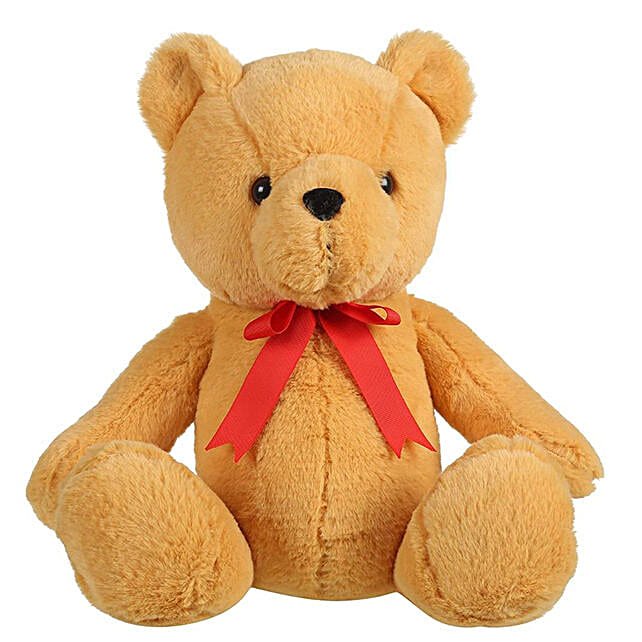 Buy/Send Mirada Brown Bear With Red Bow Soft Toy Online- FNP