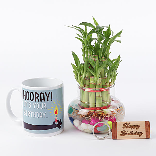 Buy/Send bamboo in gv n hbd2 mug n hbd eng key chain Online- FNP