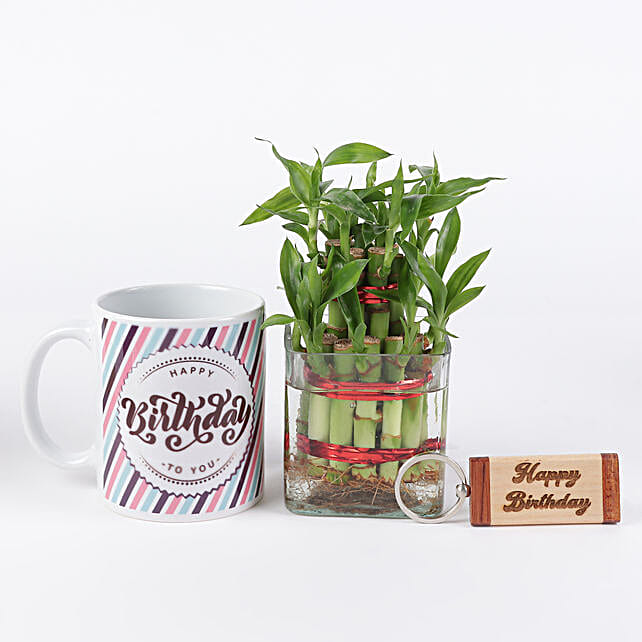 Buy/Send bamboo in gv n hbd3 mug n hbd eng key chain Online- FNP