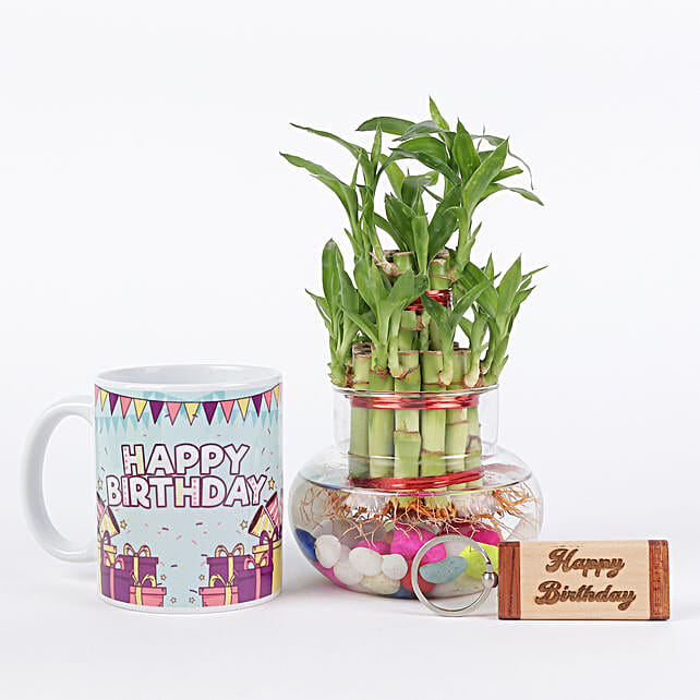 Buy/Send bamboo in gv n hbd mug n hbd eng key chain Online- FNP