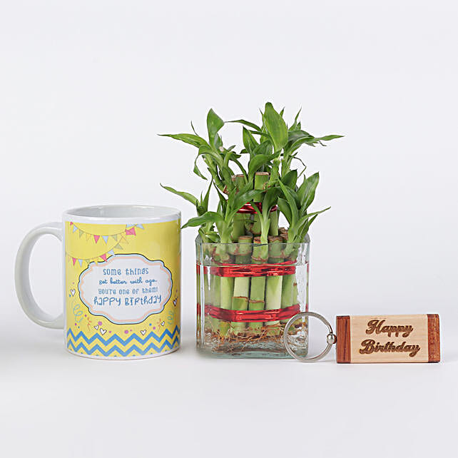 Buy/Send bamboo in gv n hbd mug yellow n hbd eng key chain Online- FNP