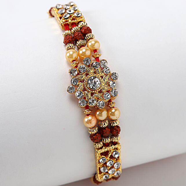 Buy/Send three layer pearl with diamond stone rakhi mp228 Online- FNP