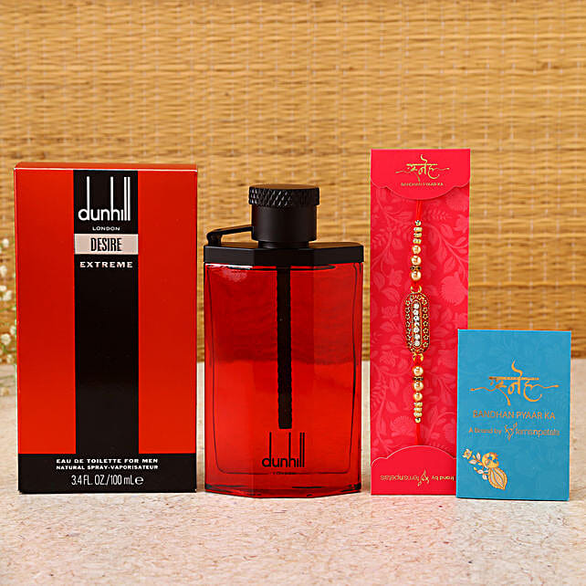 Buy/Send Rudraksha Rakhi and Dunhill London Perfume Hamper Online- FNP