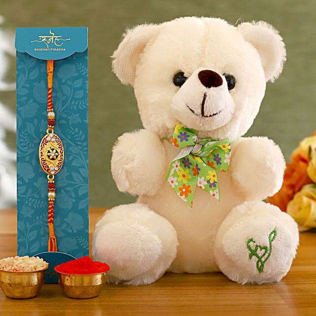 Buy/Send Beautiful Rakhi & Teddy Hamper Online- FNP