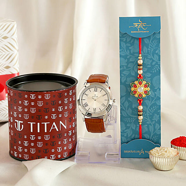 Buy/Send Meenakari Ethnic Rakhi & Titan Analog Watch Online- FNP