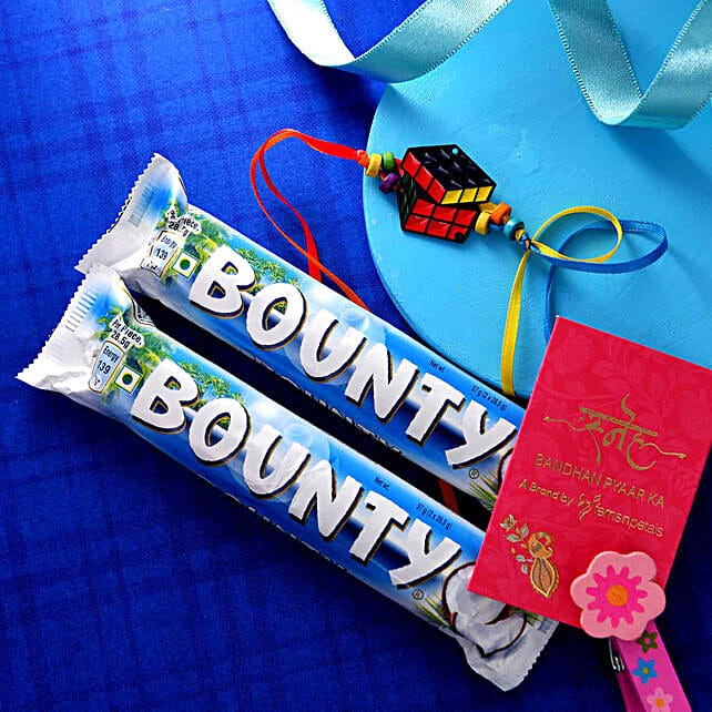 Buy/Send Rubics Cube Rakhi & Bounty Chocolates Online- FNP