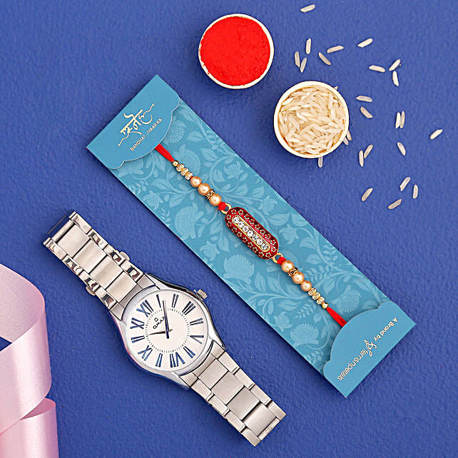 Buy/Send Designer Capsule Rakhi & Omax Formal Men's Watch Online- FNP