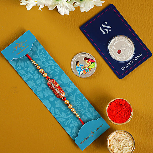 Buy/Send Traditional Capsule Rakhi and BlueStone Silver Coin Online- FNP