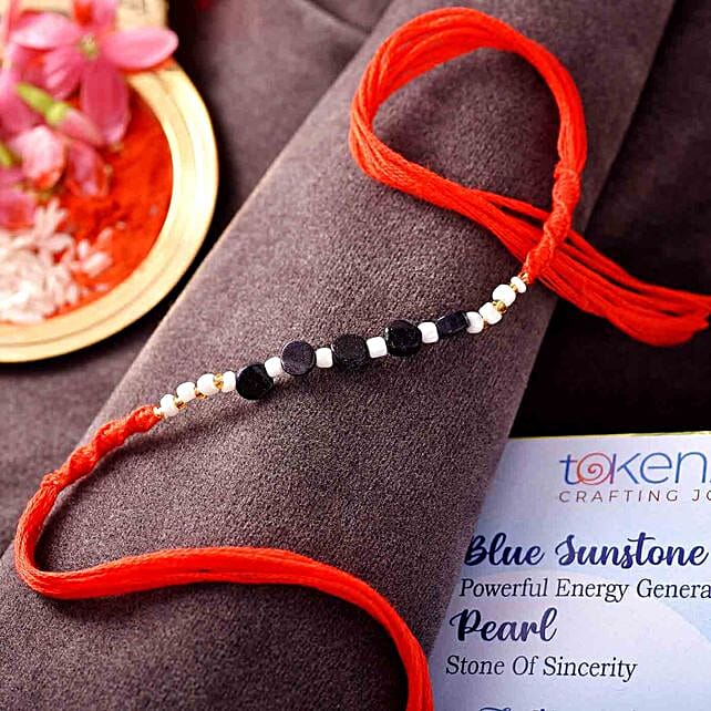 Buy/Send Blue Sunstone Pearl Rakhi Online- FNP