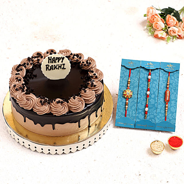 Buy/Send 3 Traditional Rakhis & Chocolate Cake Online- FNP