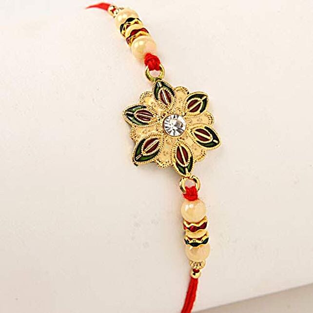 Buy/Send designer meenakari rakhi with roli n chawal a2 Online- FNP