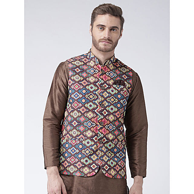 Buy/Send Traditional Print Nehru Jacket Online- FNP
