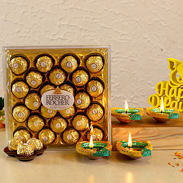 Buy/Send Exclusive Diyas & Ferrero Rocher Big Box Online- FNP