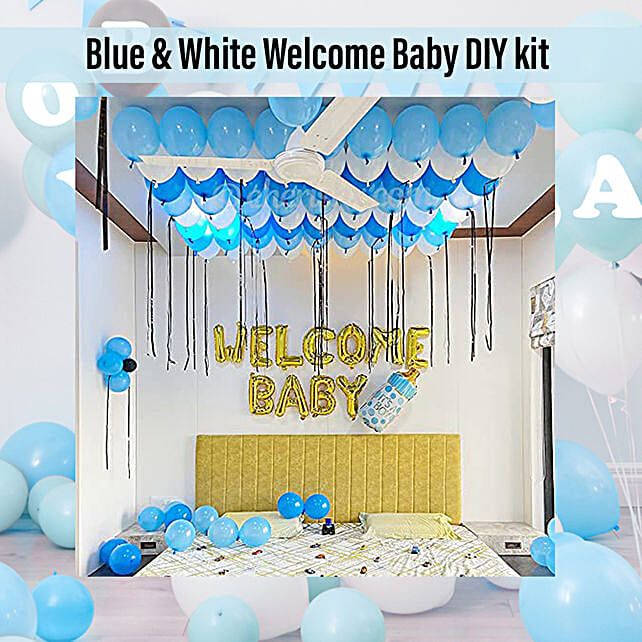 Buy/Send Blue & White Welcome Baby Balloon DIY Kit Online- FNP