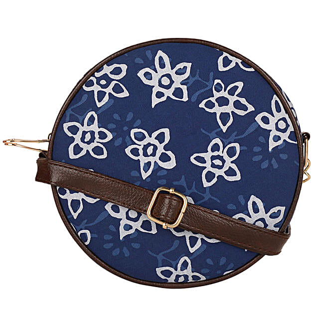 Buy/Send Faux Leather N Cotton Printed Round Bag Online- FNP