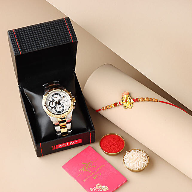 Buy/Send Sneh Bal Ganesha Rakhi with Titan Octane Unisex Watch Online- FNP