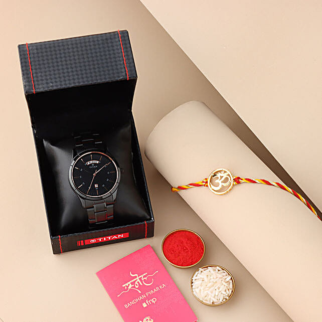 Buy/Send Om Rakhi with Titan Analog Dial Men's Watch Online- FNP