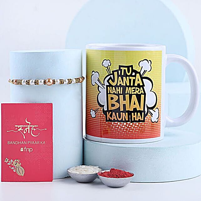 Buy/Send Ethnic Pearl Rakhi and Quirky Bhai Mug Online- FNP