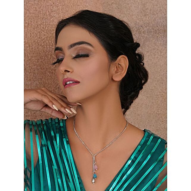 Buy/Send Ruby Rang Long Multi Stone Neckpiece- Silver Online- FNP