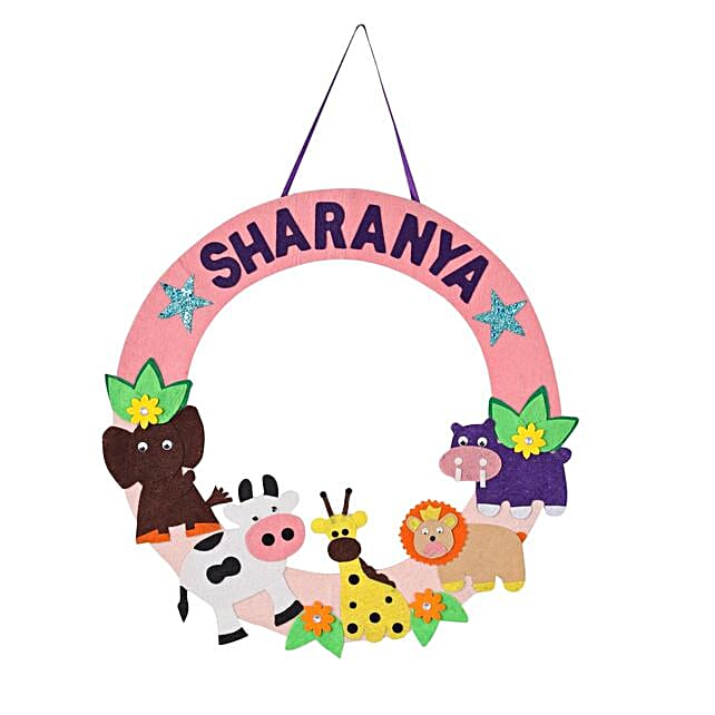 Buy/Send Personalised Cute Animal Theme Hanging Name Plate Online- FNP