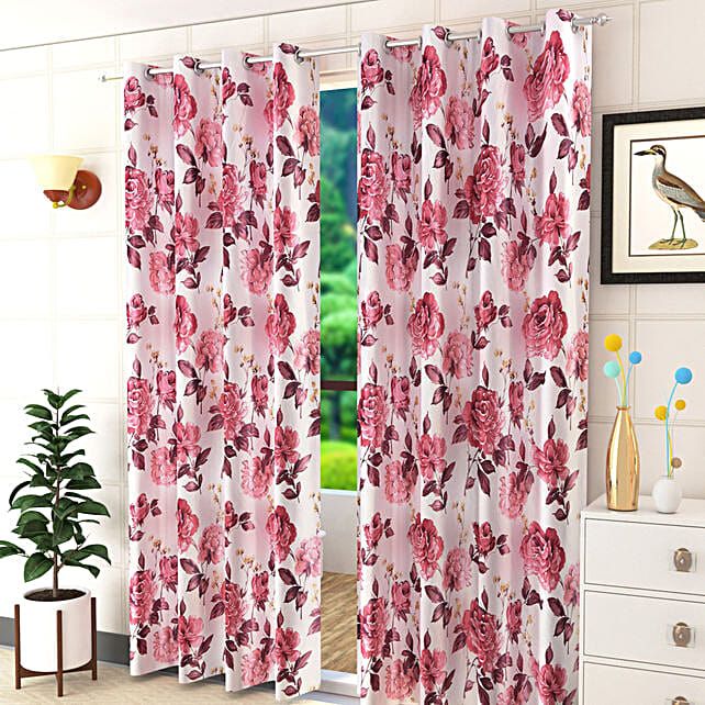 Buy/Send Blushing Flowers Maroon Curtain Set Online- FNP