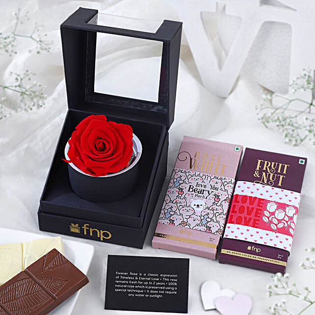 Buy/Send Love Forever Rose & Delectable Chocolates Gift Online- FNP