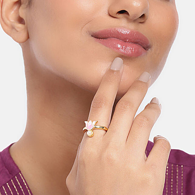 Buy/Send Blooming Pearl Lotus Gold Plated Ring Online- FNP
