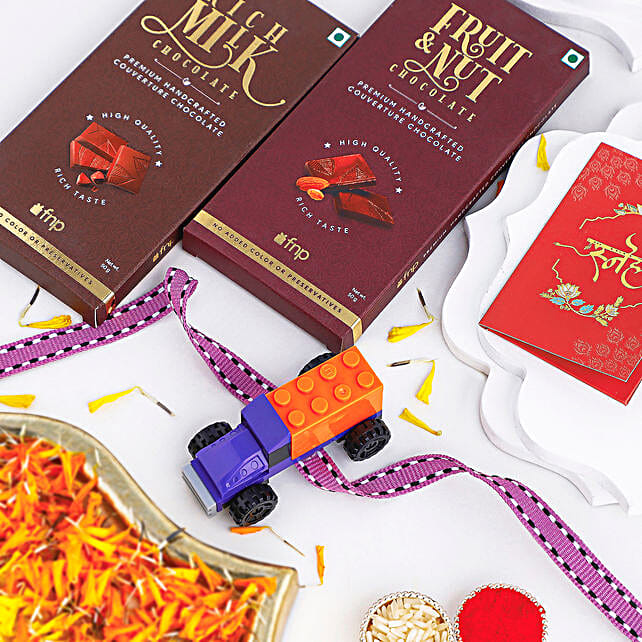 Buy/Send Lego-Link Kids Toy Rakhi & Milk Chocolate Delight Online- FNP
