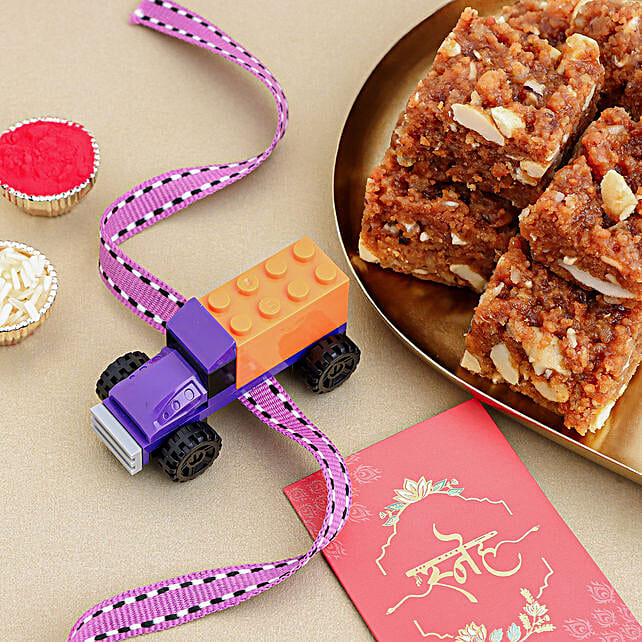 Buy/Send Maroon Lego Fun Rakhi for Kids Online- FNP