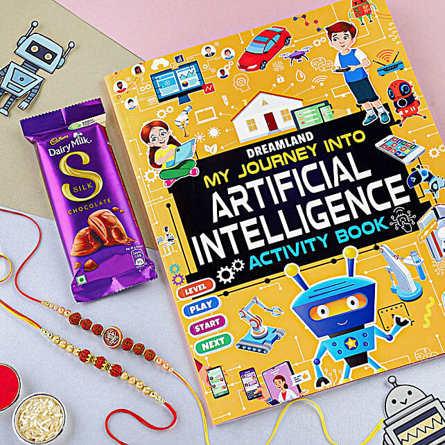 Buy/Send Blessed Vibes Rakhi Set & AI Activity Book With Silk Online- FNP