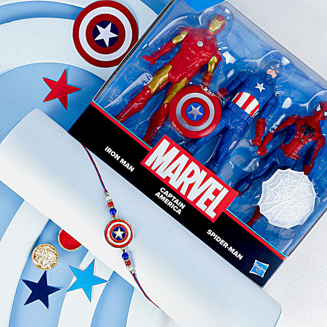 Buy/Send Captain America Shield Rakhi & Superhero Set Online- FNP