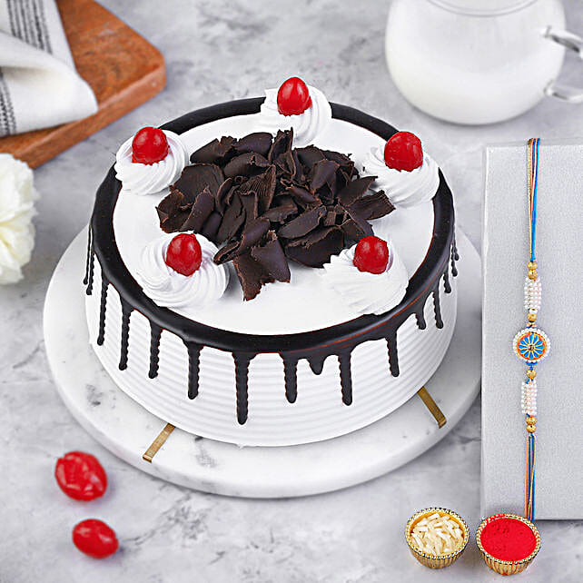 Buy/Send The Royal Elegance Meenakari Rakhi & Black Forest Cake-P ...