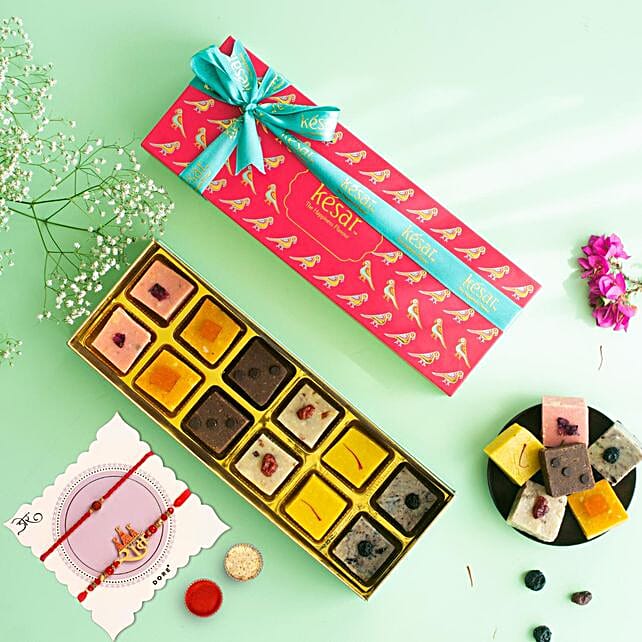 Buy/Send The Assorted Cashew Fudge Gift Box With Set of 2 Ram Rakhi ...