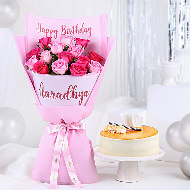 Buy/Send Customized Birthday Rose Bouquet with Cream Cake Online- FNP