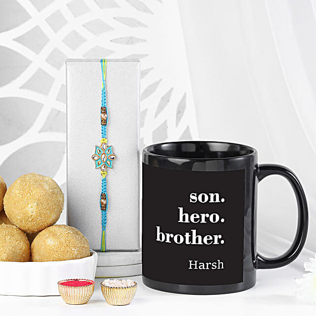 Buy/Send Brotherhood Love Rakhi & Personalised Mug Gift Combo Online- FNP